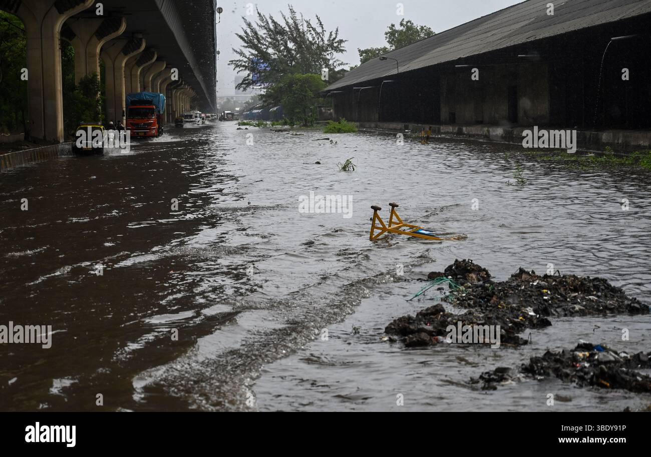 MUMBAI, INDIA - MAY 26: Waterlogging at BPT road near Sewree area after heavy rain on May 25 ...