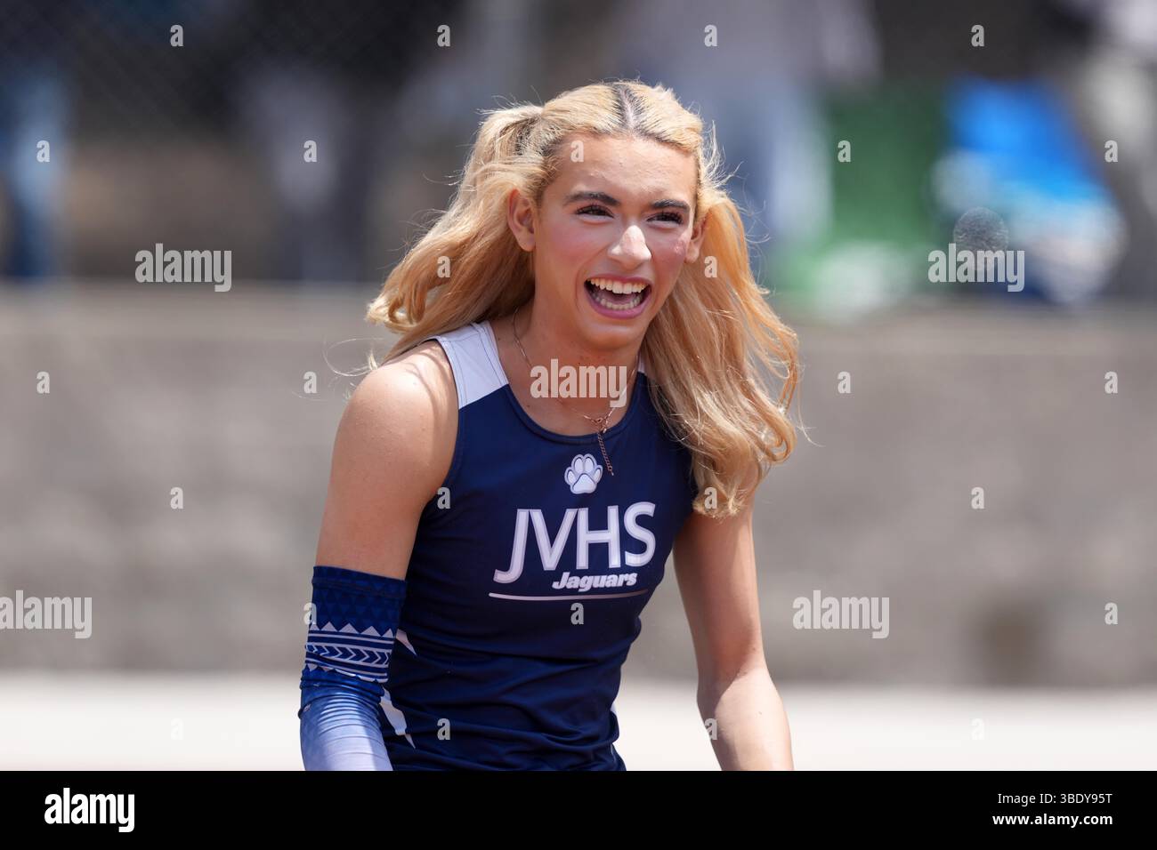 Transgender athlete AB Hernandez of Jurupa Valley celebrates after ...