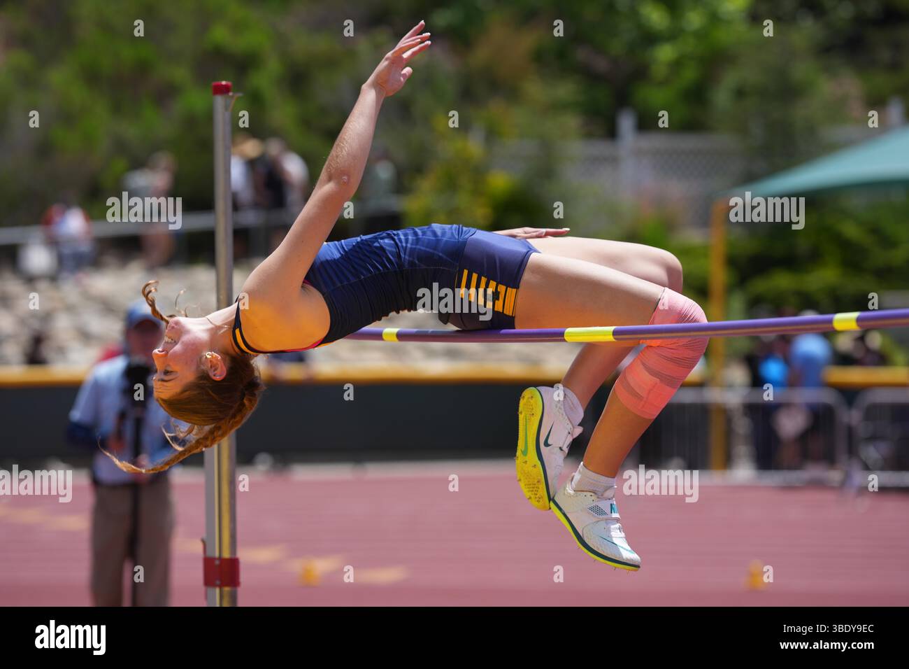 Olivia Viola of Crean Lutheran competes in the girls high jump during ...