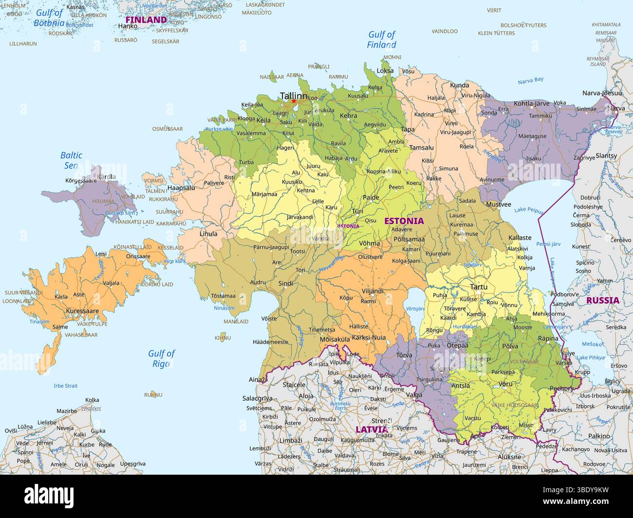 Detailed political map of Estonia Stock Vector Image & Art - Alamy