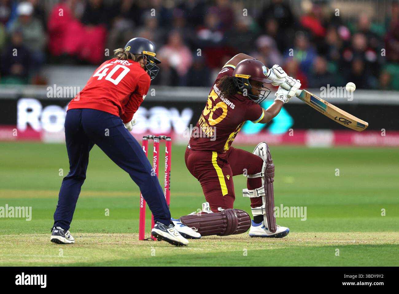 West Indies' Hayley Matthews (right) in action during the Third Women's ...