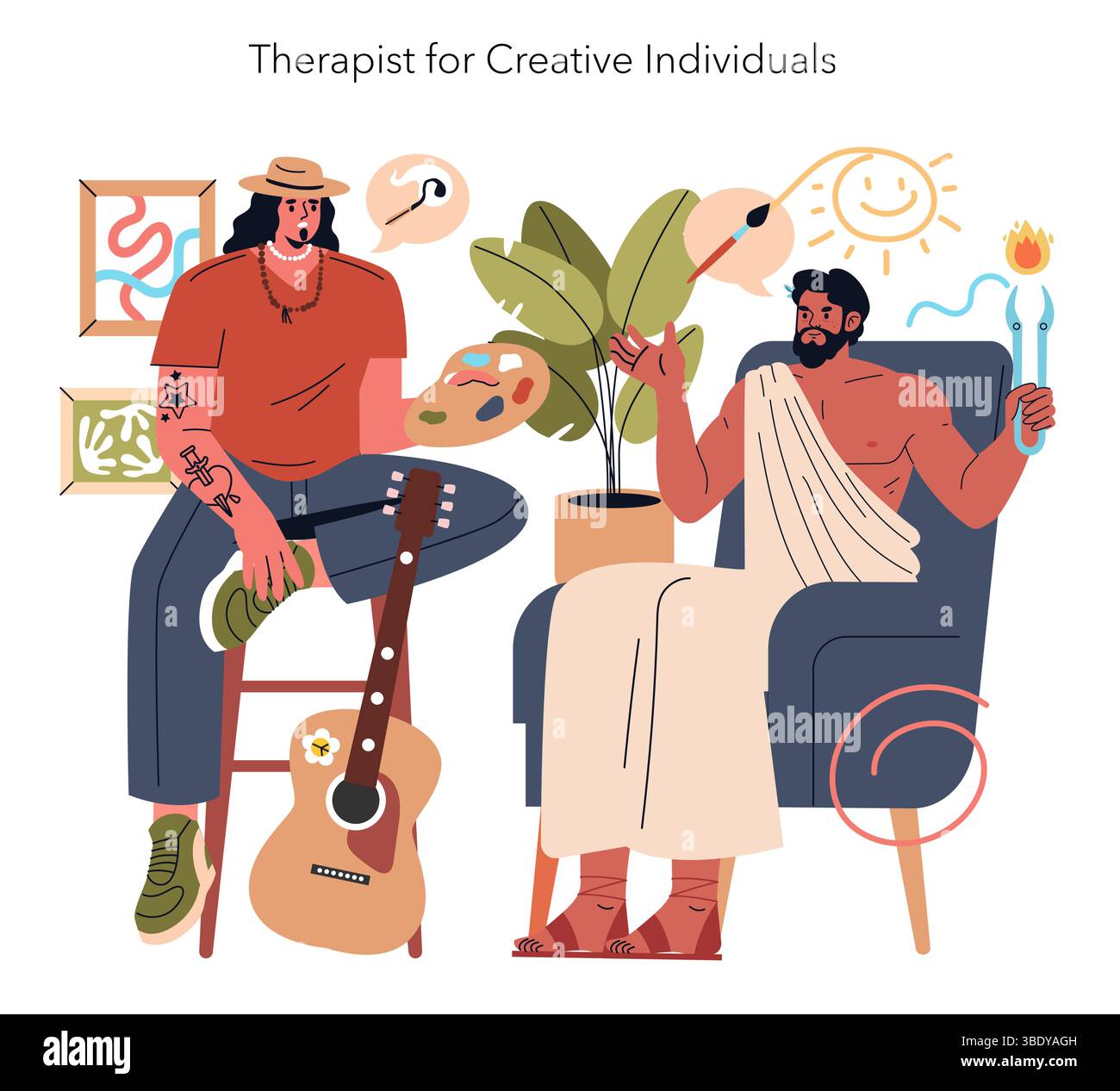 Illustration of a therapist specializing in creative individuals ...