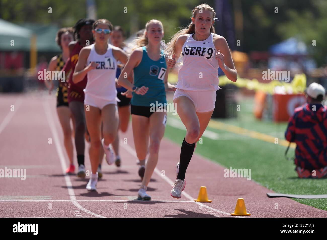 Moorpark, United States. 24th May, 2025. Anne Elise Packard of JSerra wins the girls 800m in 2: ...