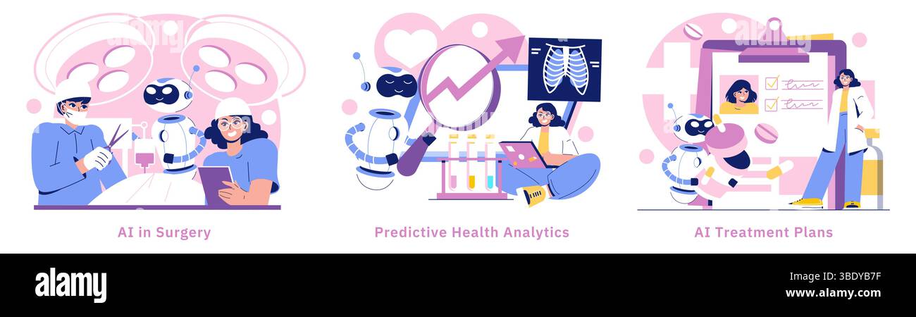 AI in Medicine set. Integration of artificial intelligence in ...