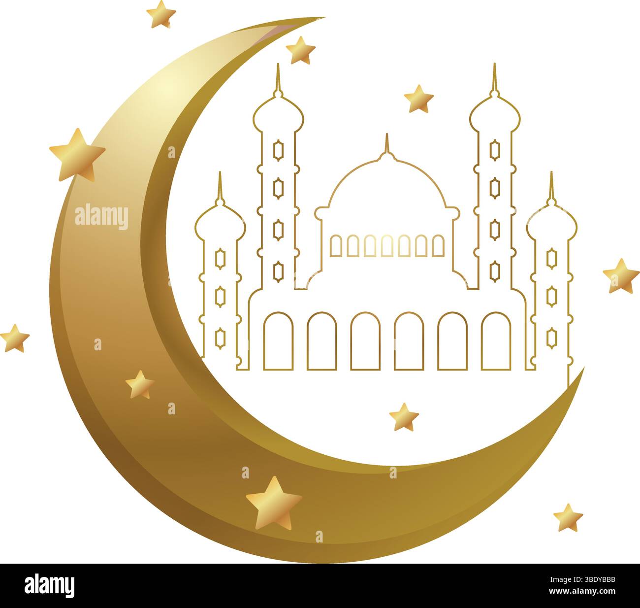 laylat al qadr night with crescent moon stars and mosque illustration ...