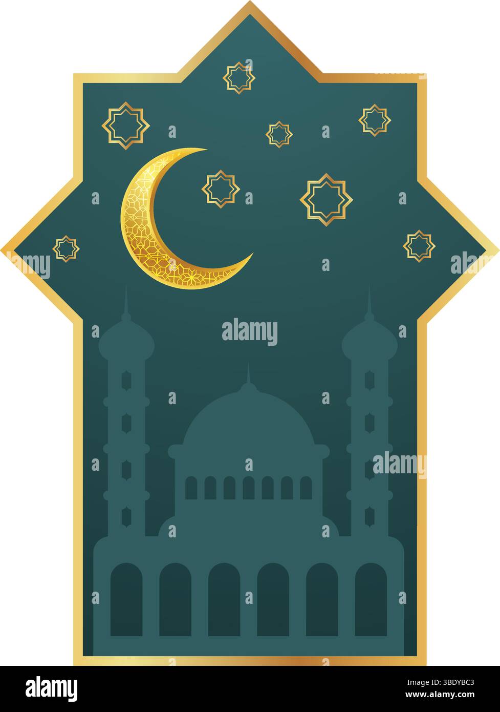 laylat al qadr night with crescent moon stars and mosque illustration ...