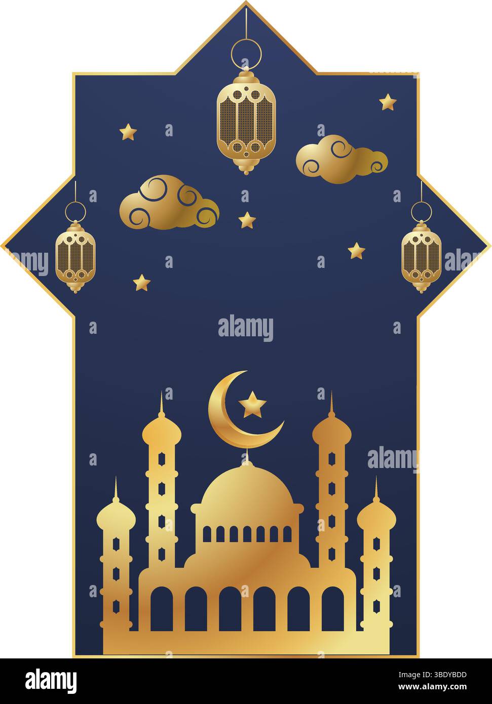 laylat al qadr night with crescent moon stars and mosque illustration ...