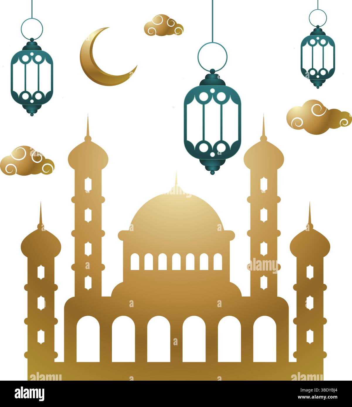 laylat al qadr night with crescent moon stars and mosque illustration ...
