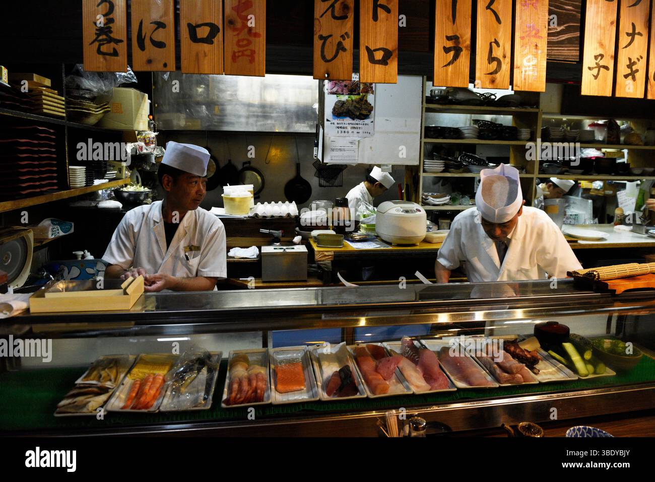 Japanese sushi restaurant cooks in the kitchen,Ishigaki island,Okinawa Prefecture,Japan,Asia ...