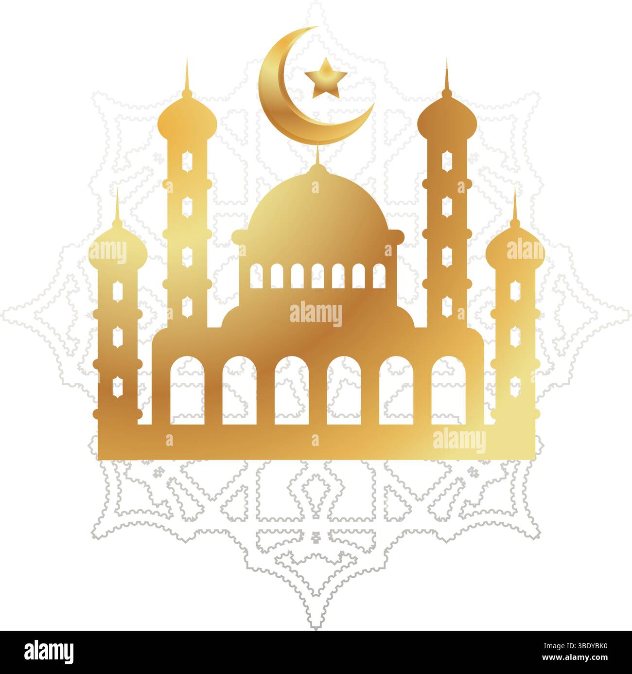 laylat al qadr night with crescent moon stars and mosque illustration ...