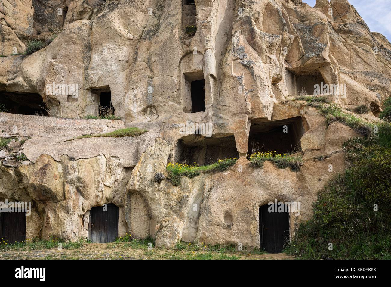 Rock-cut dwellings in Cappadocia, Turkey. Carved into volcanic rock ...