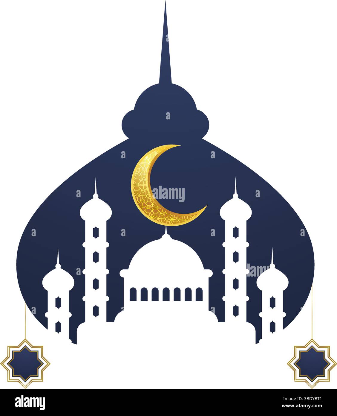 laylat al qadr night with crescent moon stars and mosque illustration ...