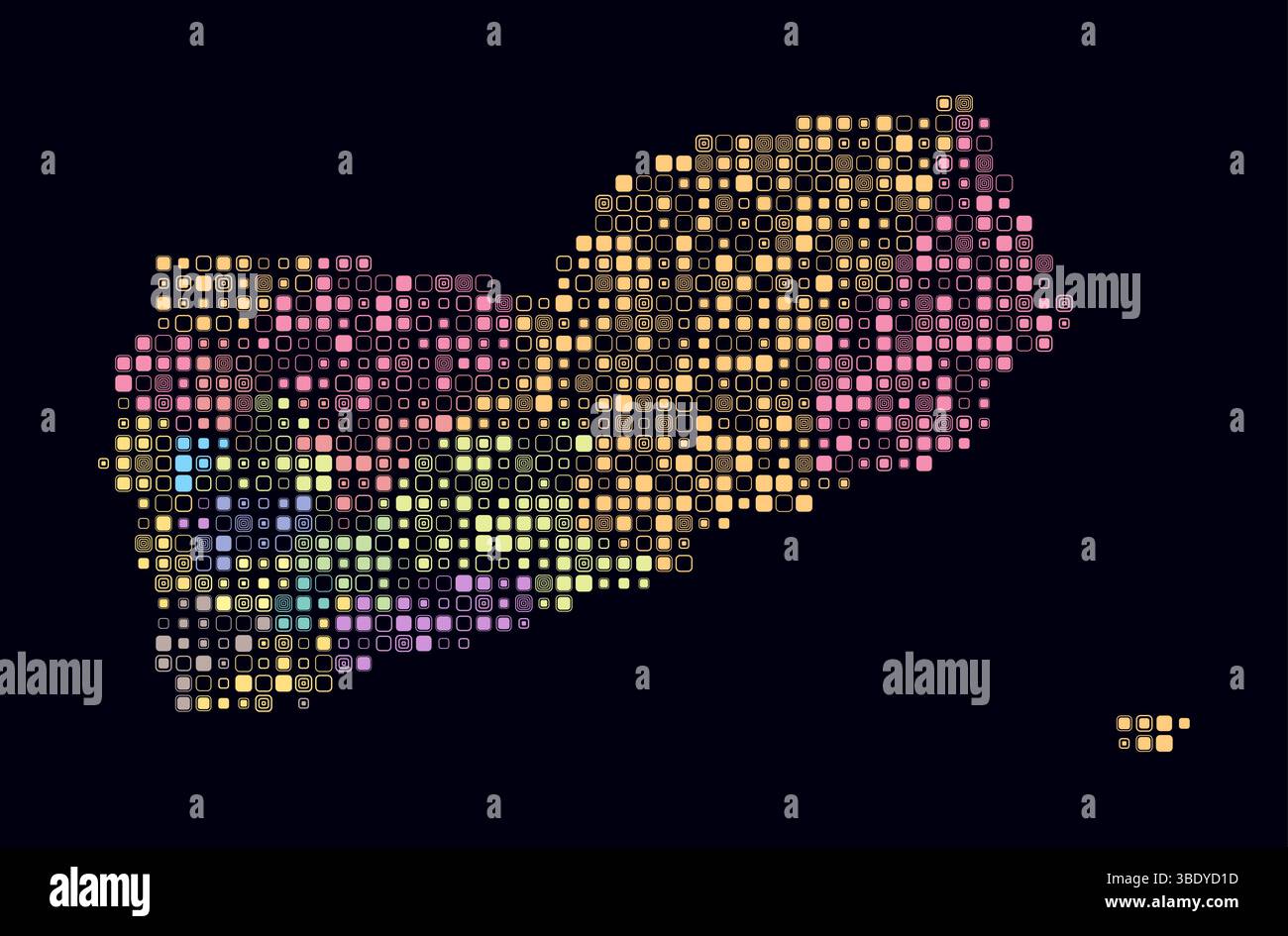 Yemen, shape of the country built of colored cells. Digital style map ...