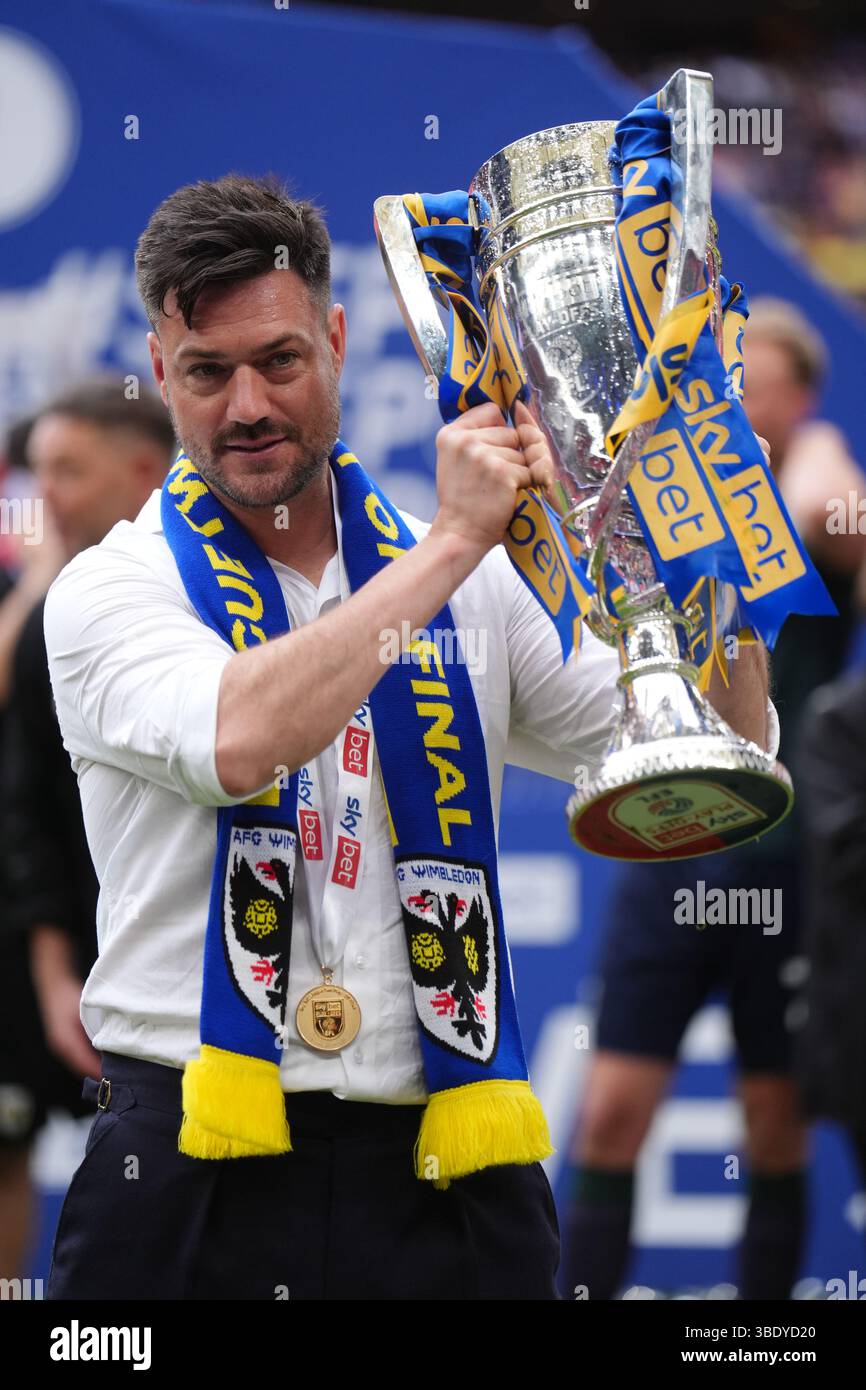 AFC Wimbledon manager Johnnie Jackson after the Sky Bet League Two play ...
