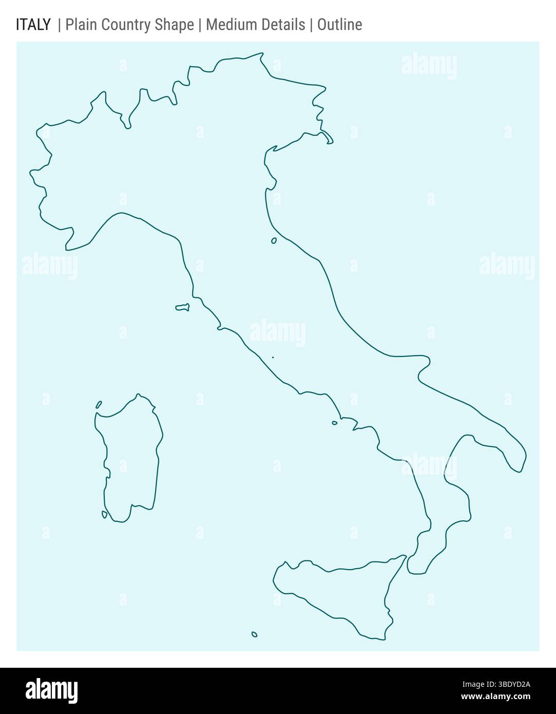 Italy plain country map. Medium details. Outline style. Shape of Italy ...