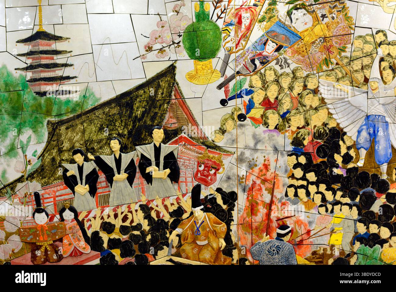Colourful Japanese mural on the wall in Asakusa subway station,Tokyo ...
