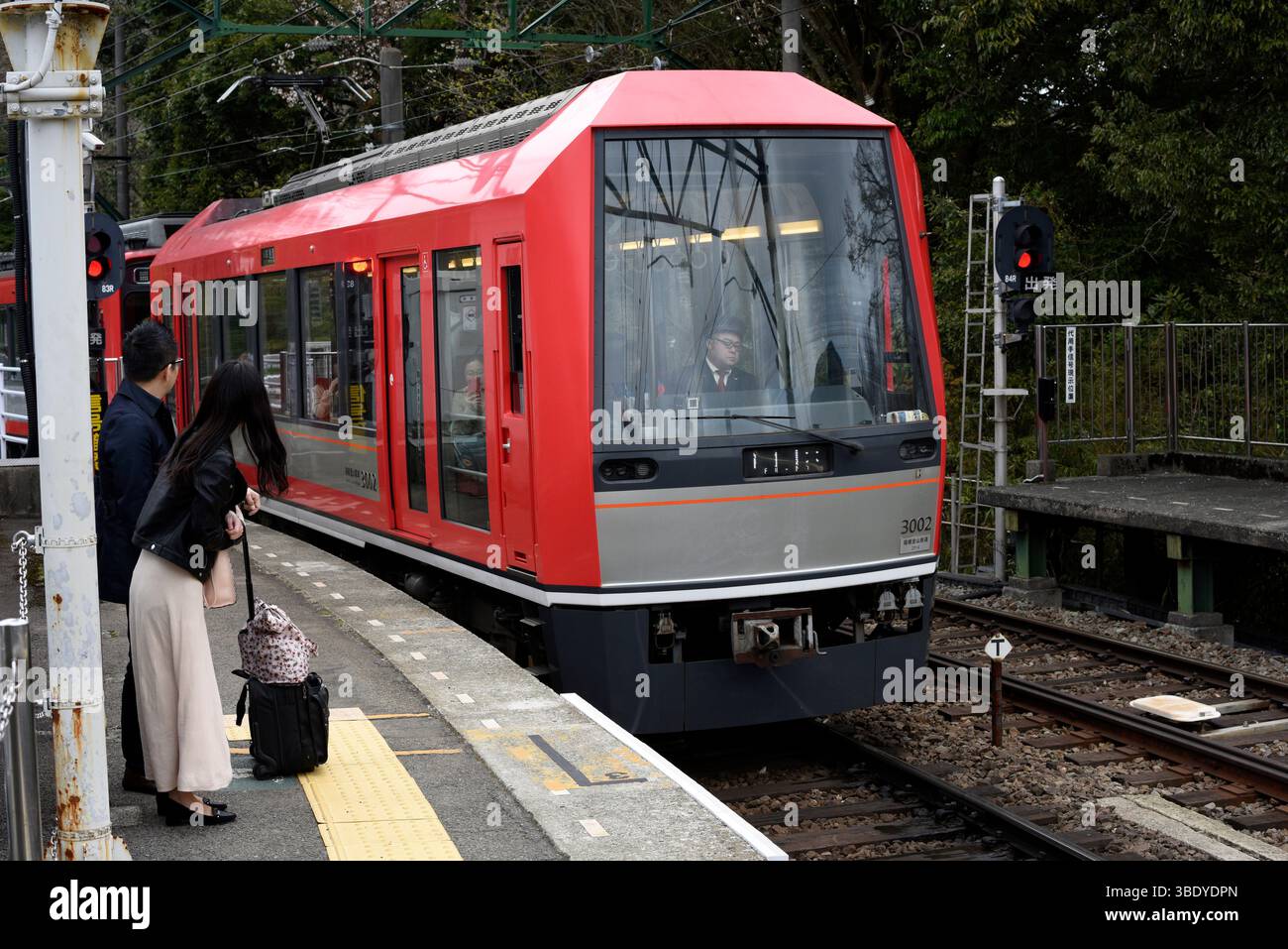 Train on the Hakone Tozan line,the mountain climbing railroad line in ...