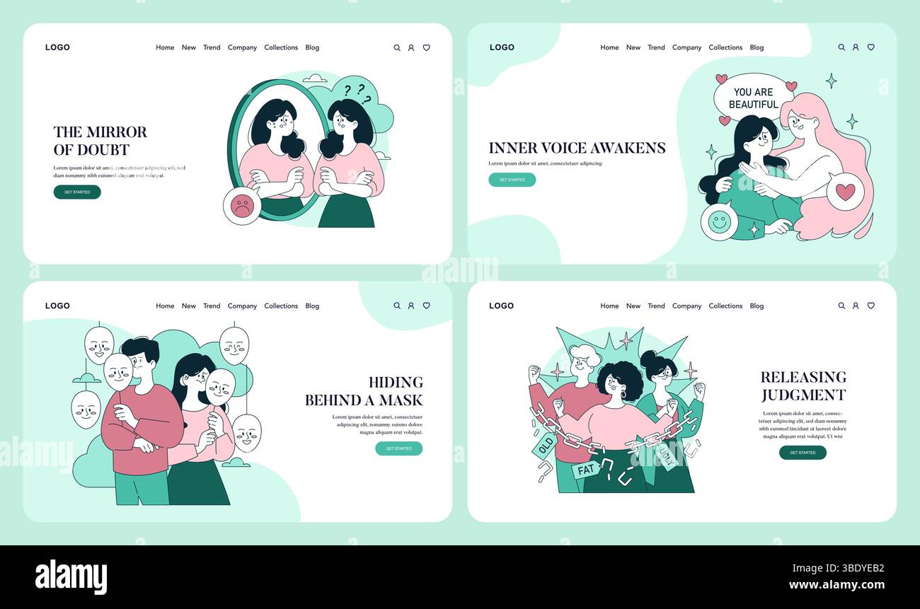 Psychology Of Self Acceptance set. Overcoming self doubt, listening to ...