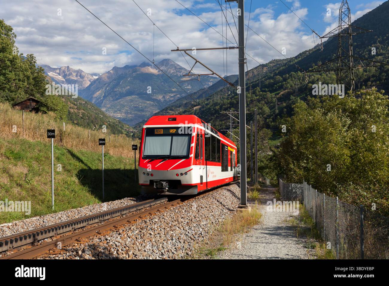 Matterhorn Gotthard Bahn ABDeh 4/8 meter gauge electric train passing ...