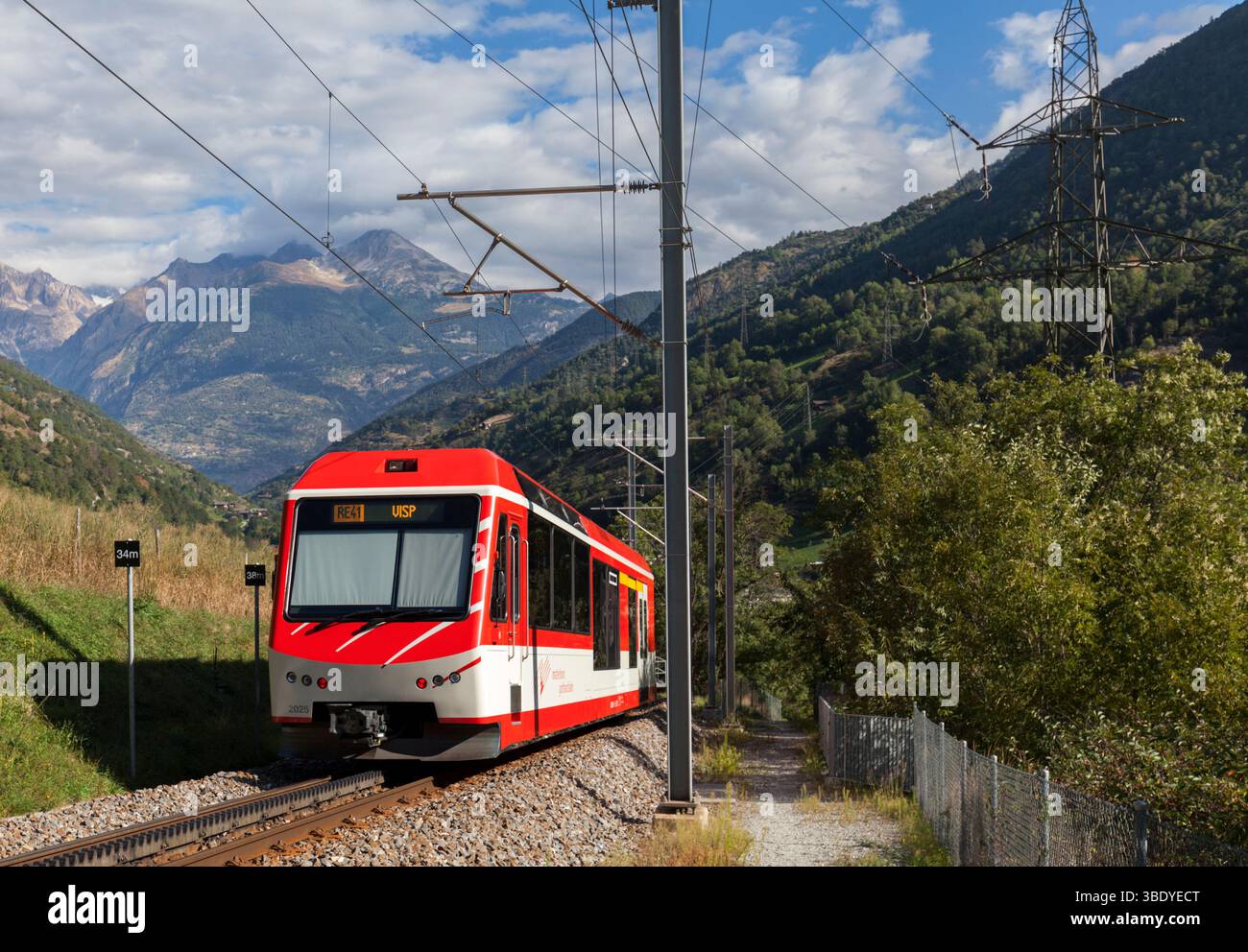 Matterhorn Gotthard Bahn ABDeh 4/8 meter gauge electric train passing ...