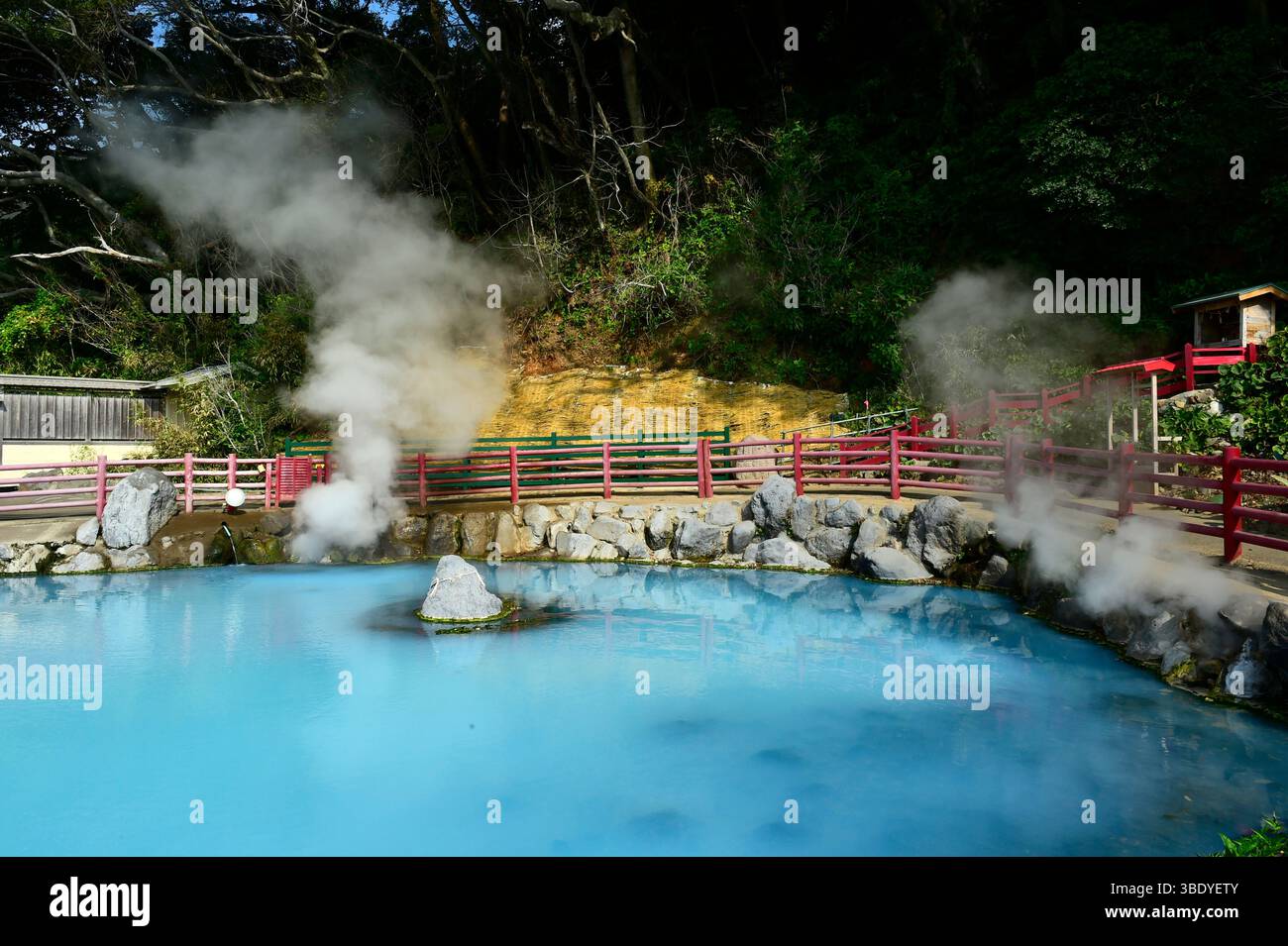 Pond with turquoise color in Kamado jigoku cooking pot hell,Oita ...