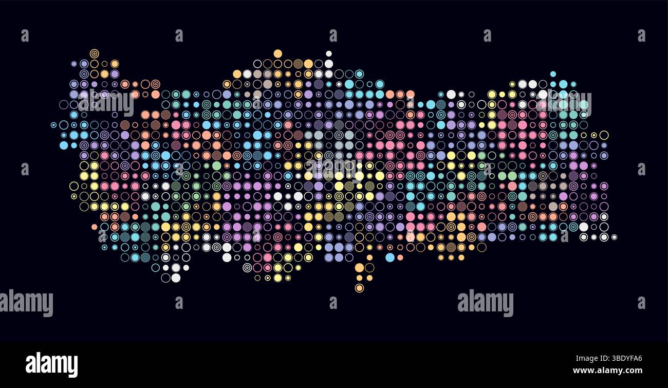 Turkey, shape of the country built of colored cells. Digital style map ...
