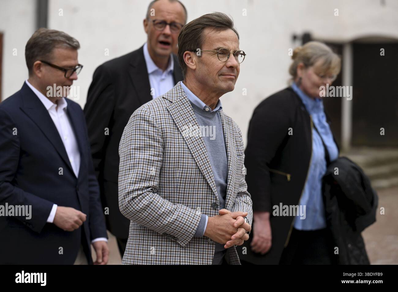 Prime Minister Petteri Orpo of Finland (L), Prime Minister Ulf Kristersson of Sweden (infront ...