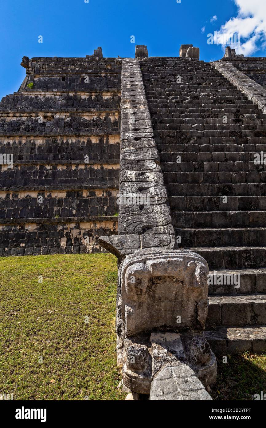 Chichen Itza, Mexico - February 25th 2019: A low angle shot of El ...