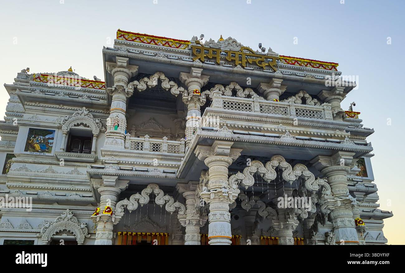 ancient white marble hindu temple unique architecture at dusk from flat ...