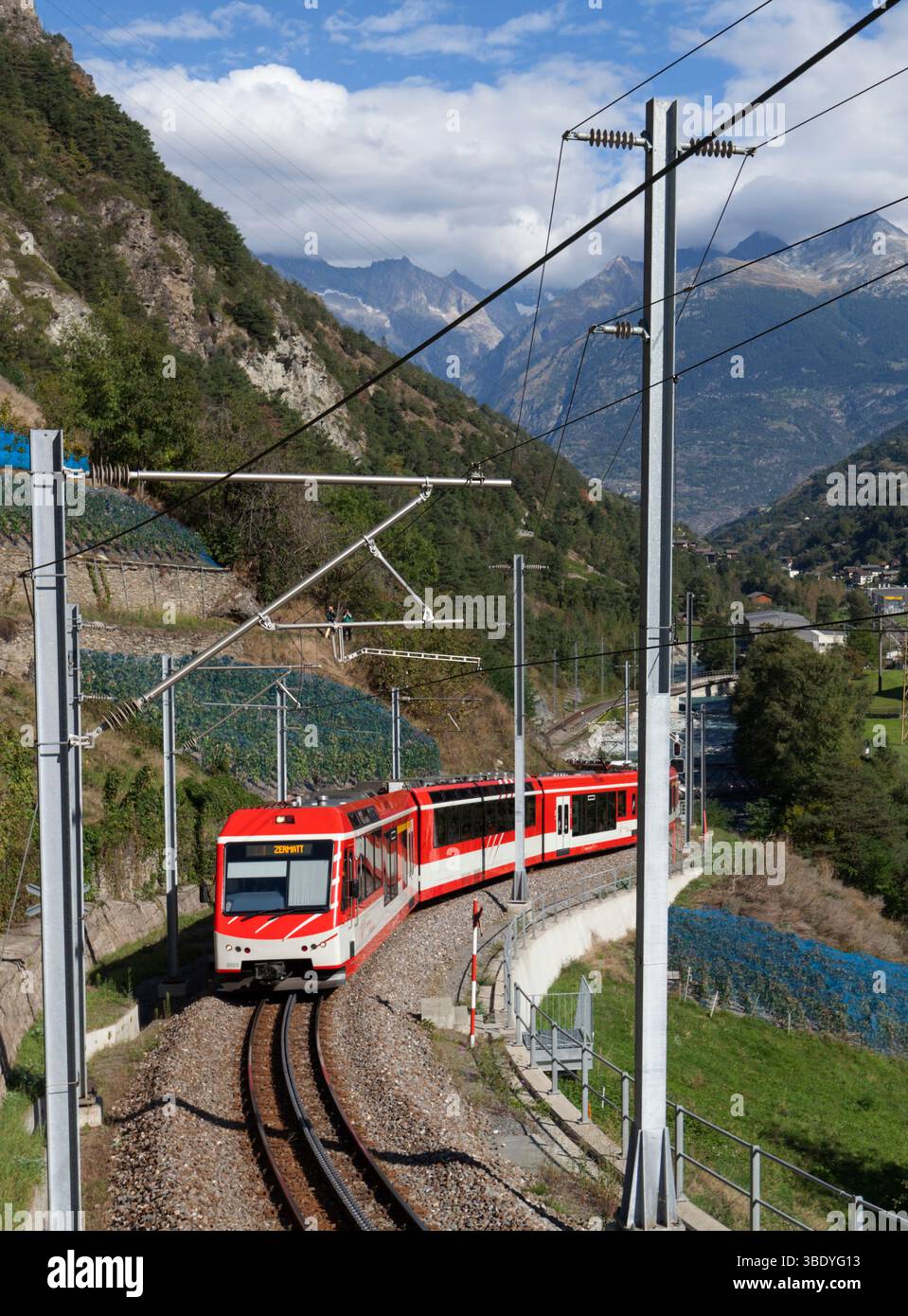 Matterhorn Gotthard Bahn ABDeh 4/8 meter gauge electric train passing ...