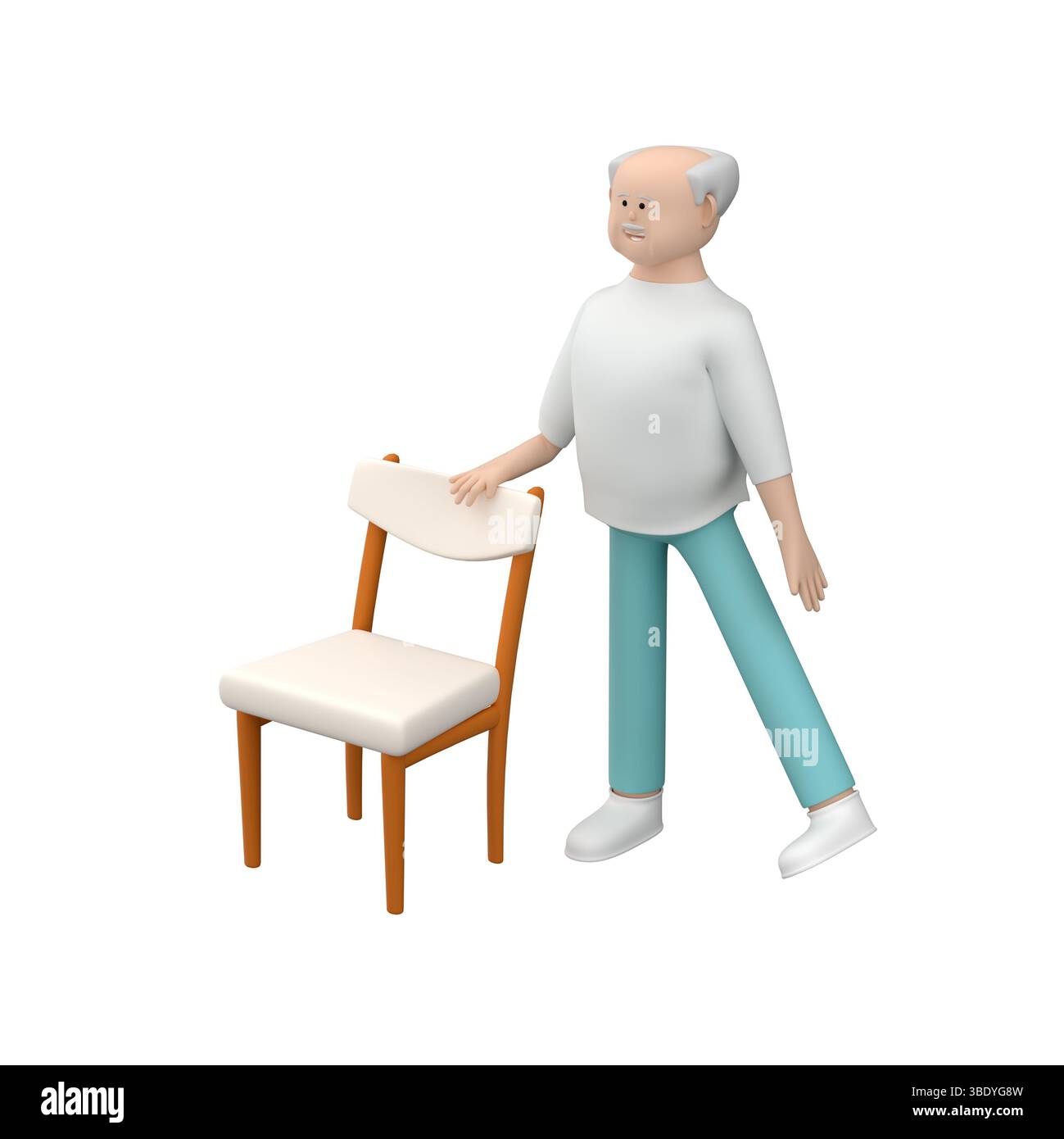 Senior male doing side leg raise using chair, 3d render Stock Photo - Alamy