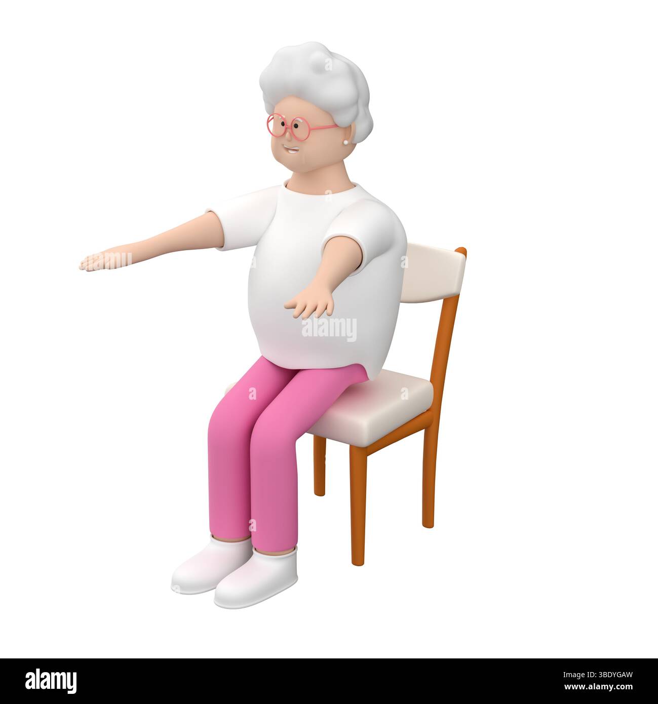 Senior female character practicing sit-ups and using a chair for this ...