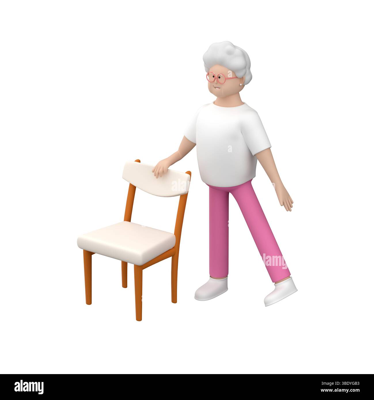 Senior female doing side leg raise using chair, 3d render Stock Photo ...