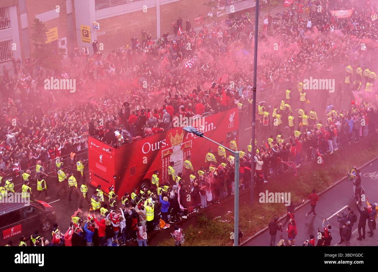 The open-top buses arriving close to Liverpool Waterfront during the ...