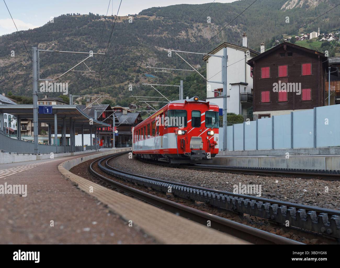 Matterhorn Gotthard Bahn driving vanvan at Stalden-Saas Switzerland ...