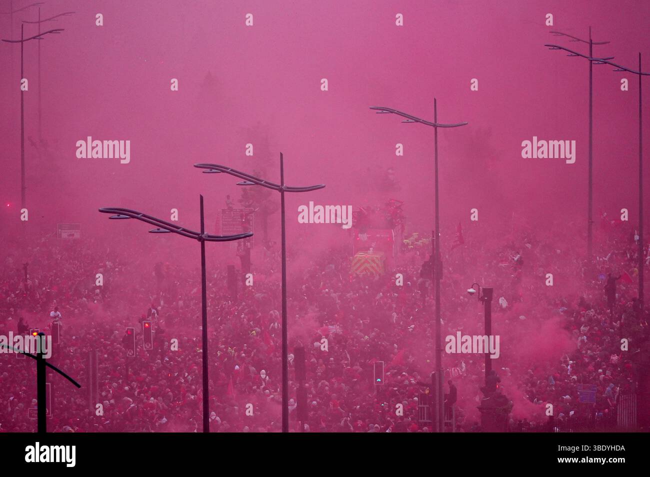 The open-top buses arriving close to Liverpool Waterfront during the ...