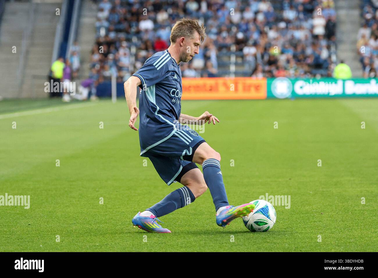May 24, 2025: Sporting Kansas City defender Andrew Brody (3) dribbles ...