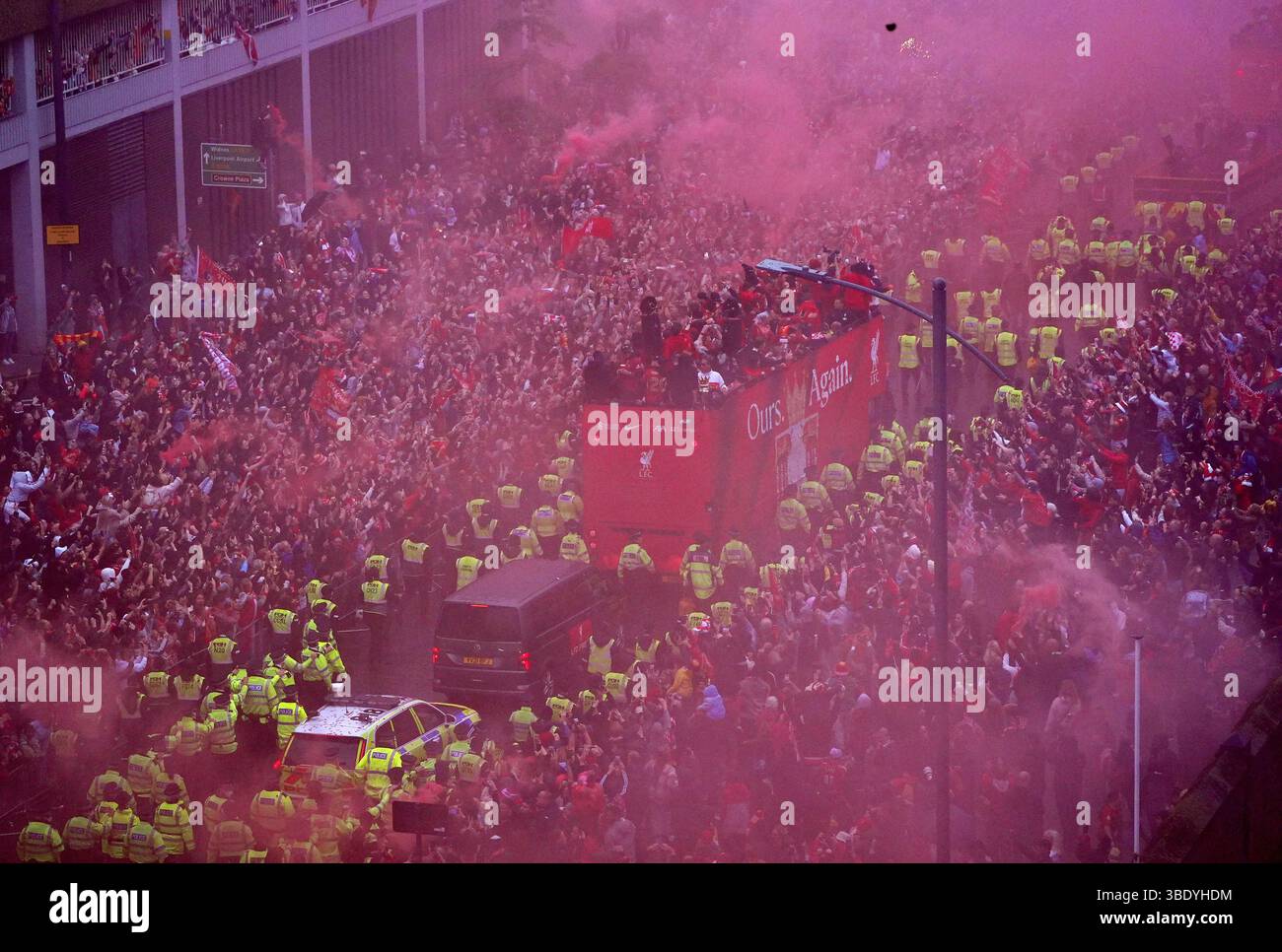 The open-top buses arriving close to Liverpool Waterfront during the ...