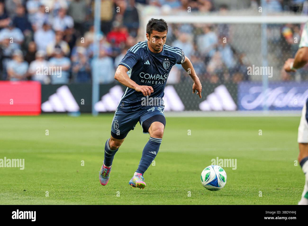 May 24, 2025: Sporting Kansas City forward Magomed Suleymanov (93) controls the ball against the ...