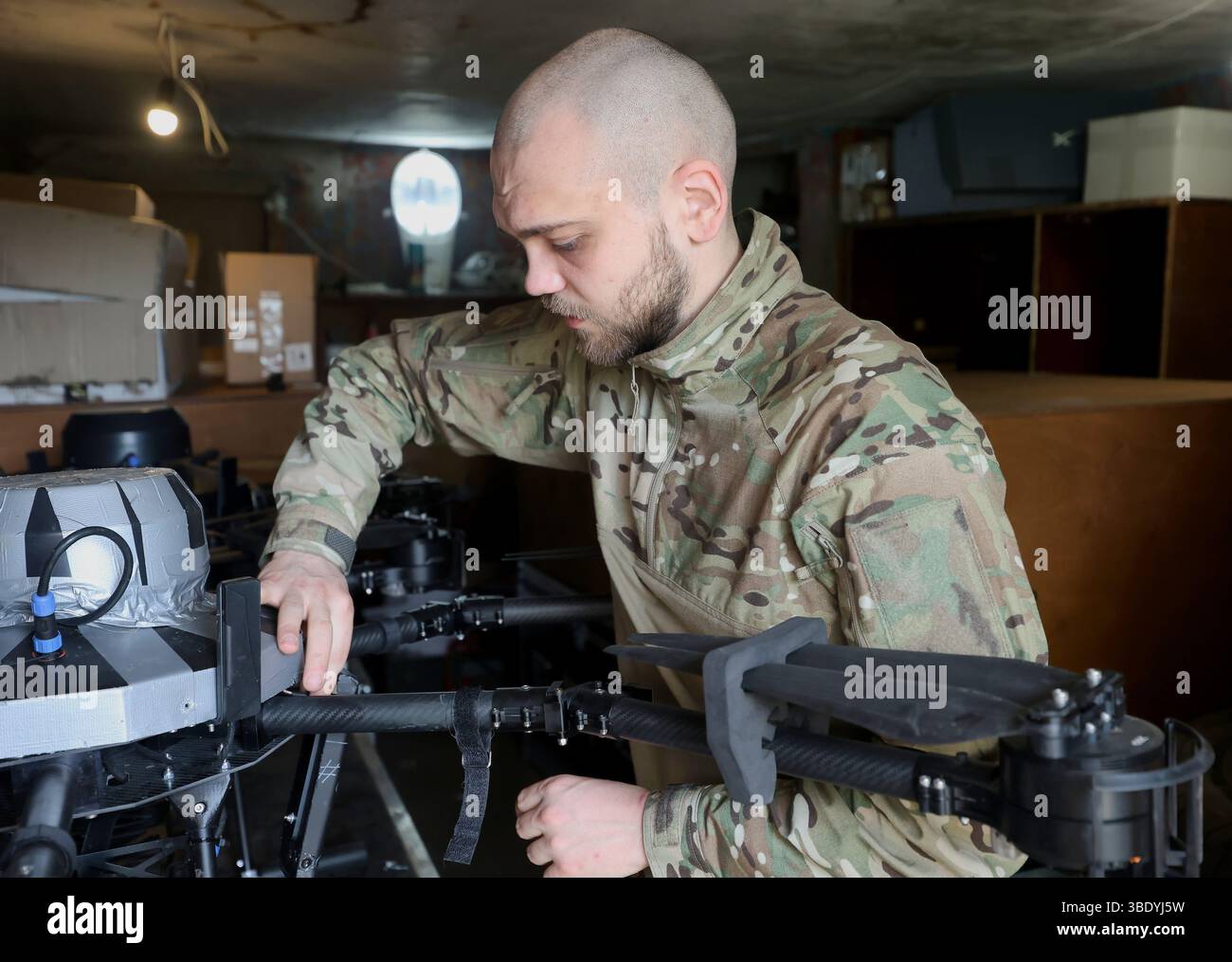 A drone operator of an anti-tank guided missile (ATGM) company of the ...