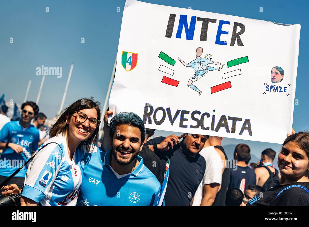 News - Napoli Scudetto celebration. Parade of the team on the bus along ...