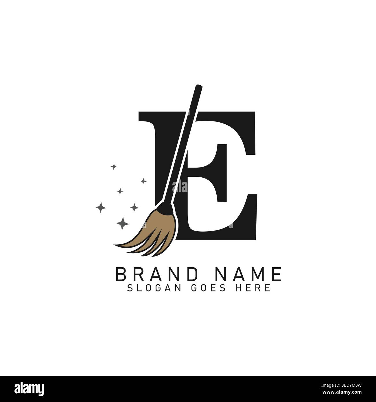 Letter E House Cleaning Broom Logo. Alphabet E Cleaning Brush Icon ...