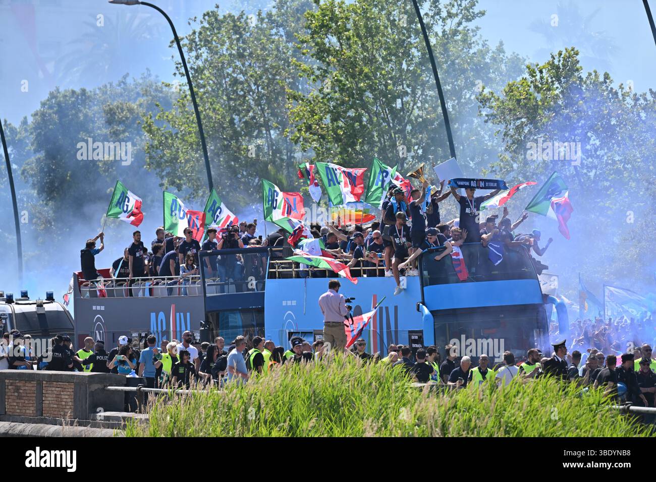 Parade on Lungomare Carcciolo of the open-top buses of Napoli Football ...