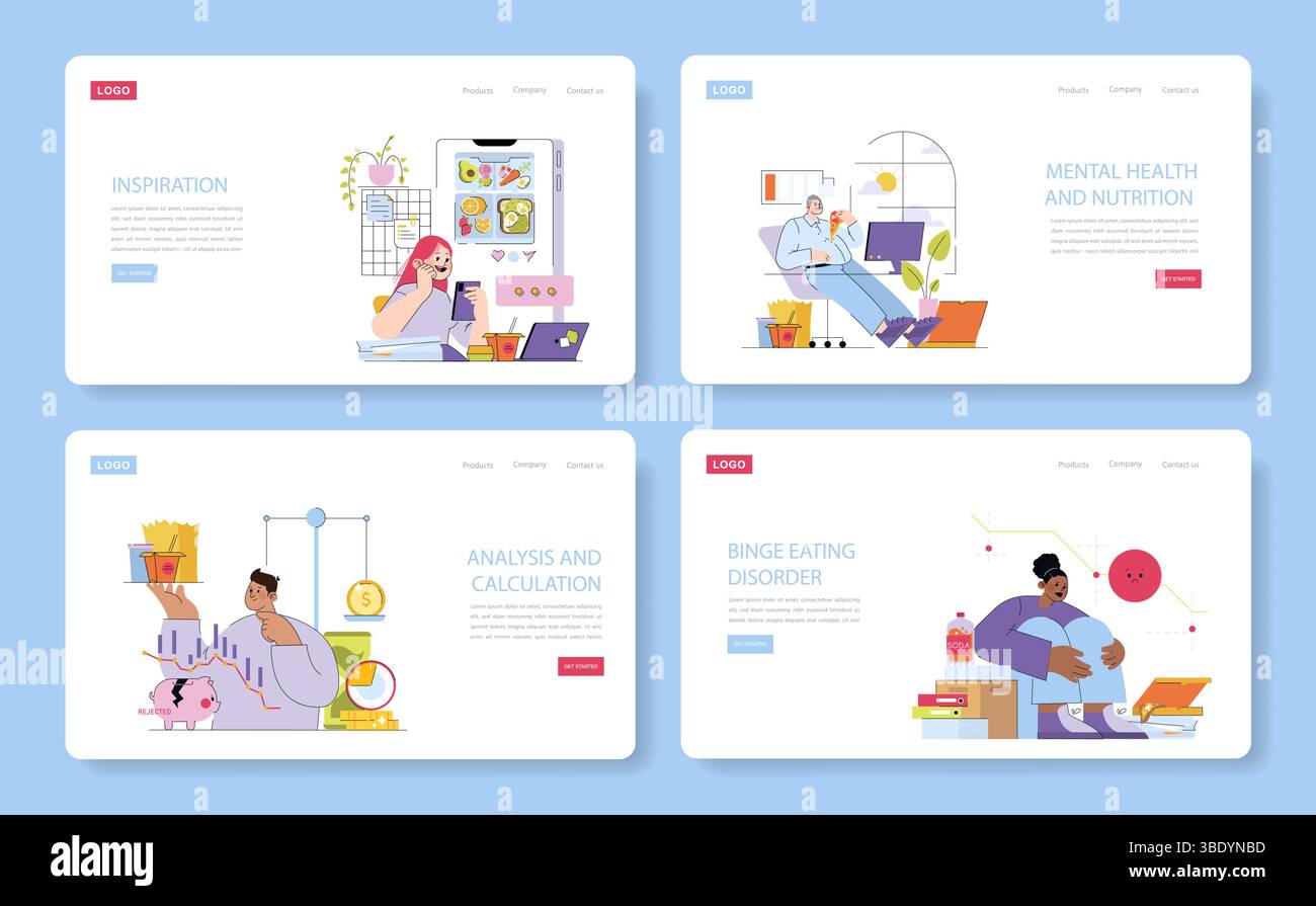 Vector illustration depicting four scenes: inspiration through work ...