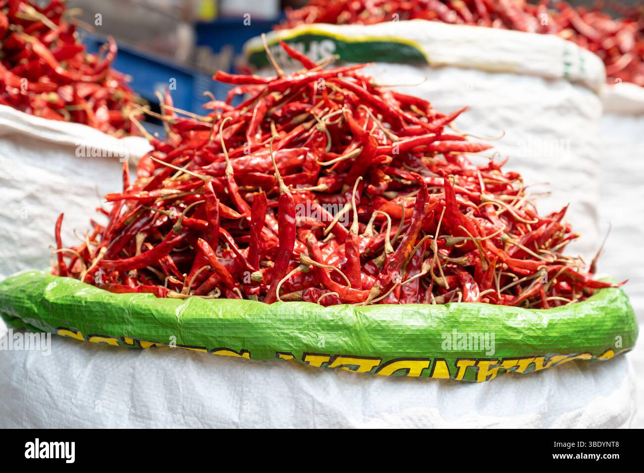 Red chilli pepper spices for sale on a spice market in Mumbai, India ...
