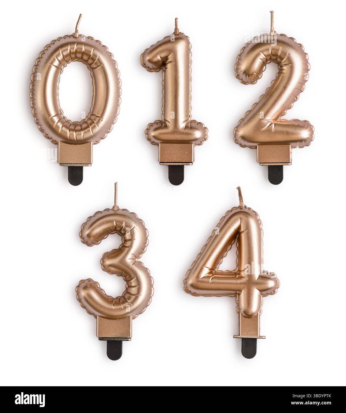 Golden cake candles in shape of numbers isolated on white background ...