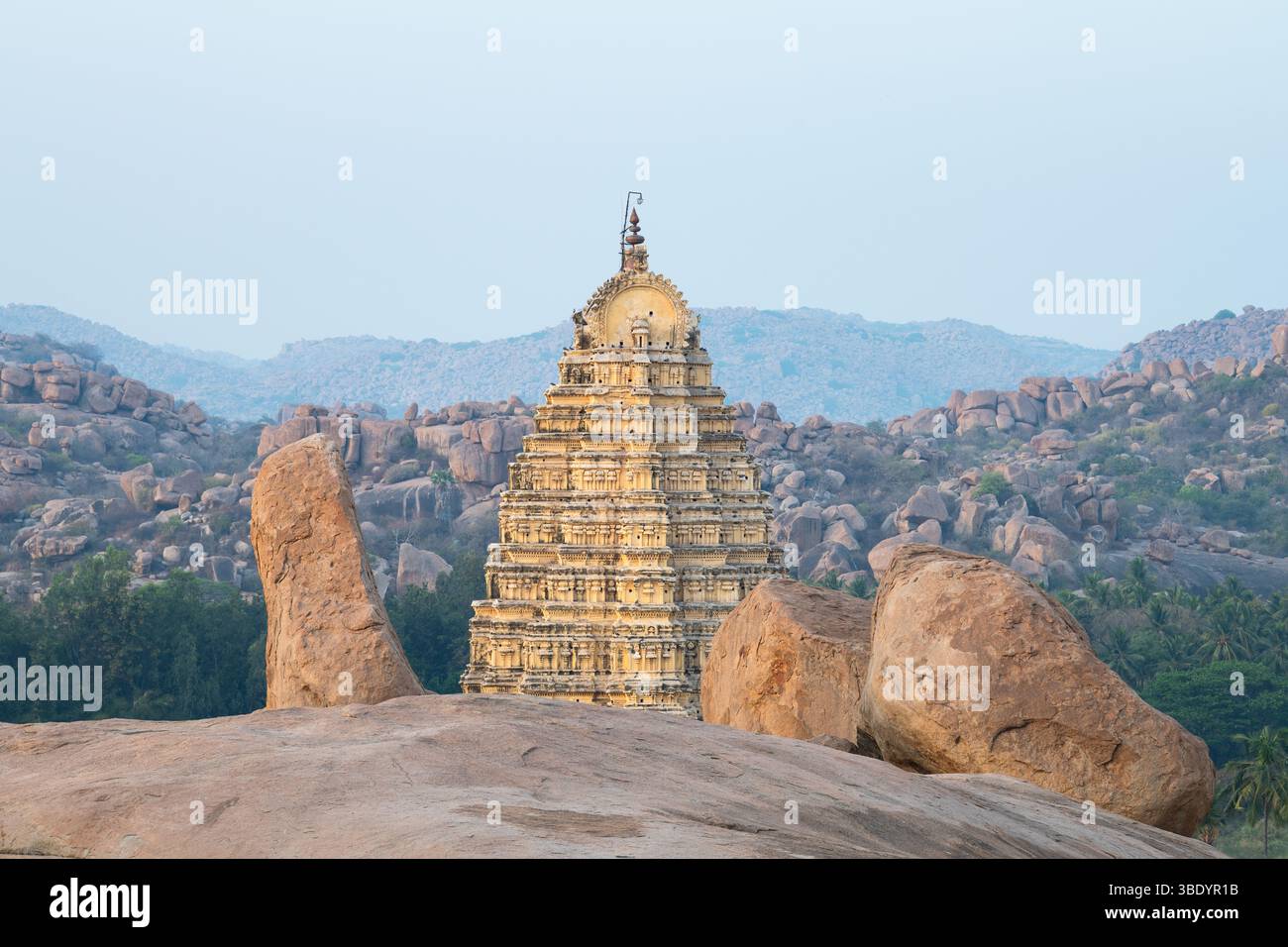 Virupaksha temple with boulders in Hampi, Hemakuta Hill, South India ...