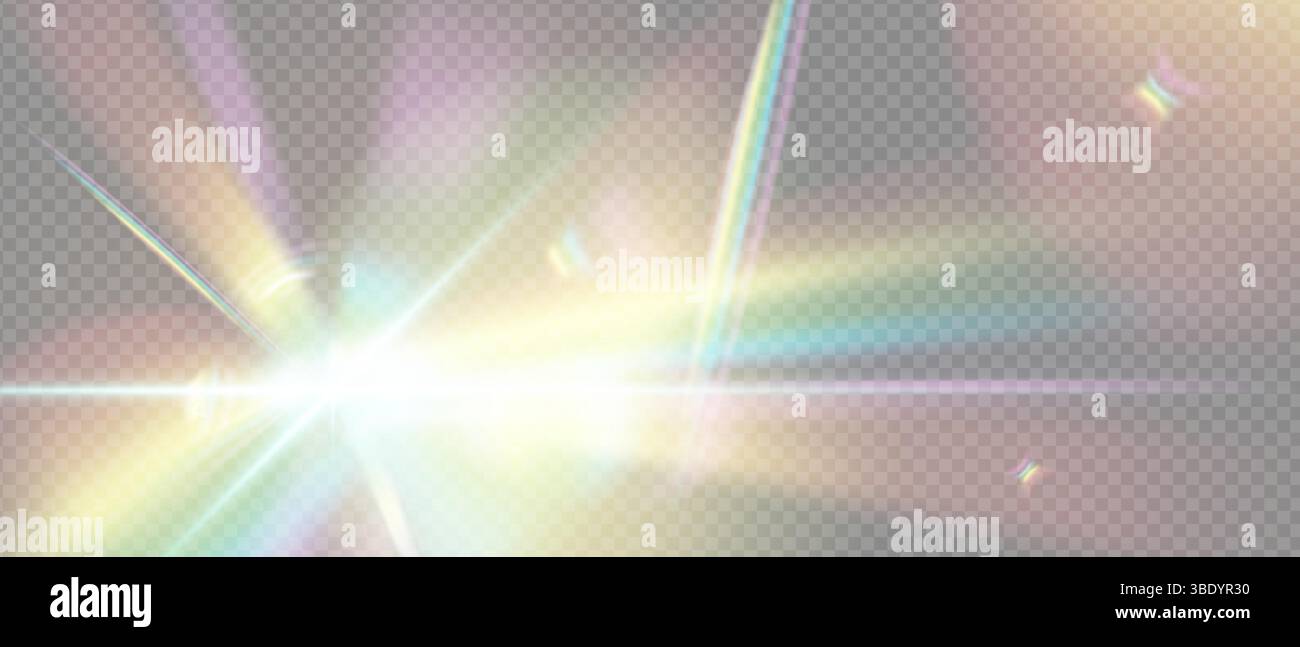 Prism light flare with rainbow glow and crystal refraction. Iridescent ...