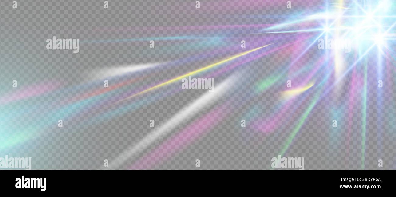 Iridescent light flare with prism refraction and rainbow glow. Abstract ...