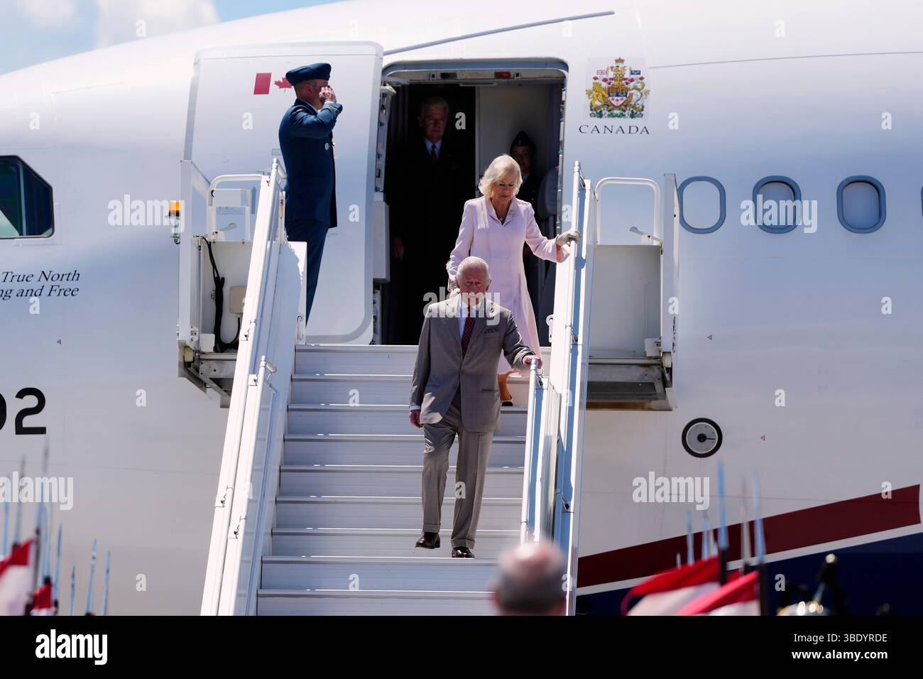 King Charles and Queen Camilla arrive at the Ottawa International Airport in Ottawa, Canada, for ...